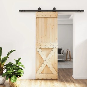 Posuvné Dveře S Kováním 70 X 210 Cm Masivní Borové Dřevo