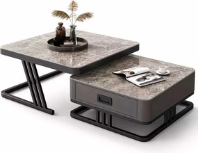 LuxuryForm DESIGN Konferenční stolek TITAN 70 × 70 / 60 × 60 cm – šedý, šedý mramor (set 2 ks)