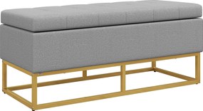 HOMCOM Úložná lavice, koncová lavice, úložný box s prošívaným sedadlem a ocelovými nohami, 110 x 44 x 48 cm, šedá a zlatá | Aosom