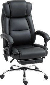 HOMCOM Ergonomická kancelářská židle s masážní funkcí, kancelářská židle s opěrkou nohou, černá umělá kůže