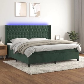 Box spring postel s matrací a LED tmavě zelená 200x200 cm samet 3139766