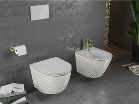 Mexen Lena závěsné bidet, bílý/zlatý vzor mřížka - 35224809