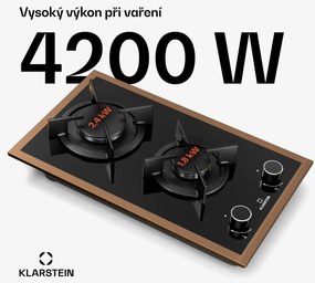 Klarstein Lumiflame plynová varná deska, 2 hořáky, měděný rám, elektrické zapalování, výkon 4,2 kW