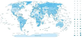 Samolepící tapeta detailní mapa světa v modré barvě - 450x300 cm