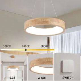 Brilagi -LED Lustr na lanku FALCON WOOD LED/30W/230V 3000/4000/6000K 45 cm dřevo