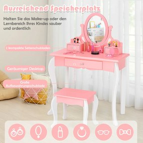 Costway Dětský toaletní stolek se stoličkou Princess se 3 zásuvkami a zrcadlově