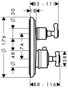 Axor Montreux - Termostatická baterie pod omítku s uzavíracím a přepínacím ventilem, chrom 16820000