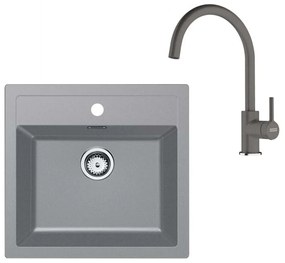 Franke - Kuchyňský set T122Š, tectonitový dřez SID 610 a baterie FC 6018.901, šedá/šedý kámen 143.0687.391