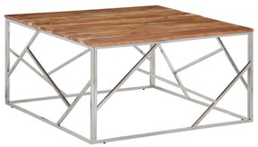Konferenční stolek stříbrný nerezová ocel a masivní akácie