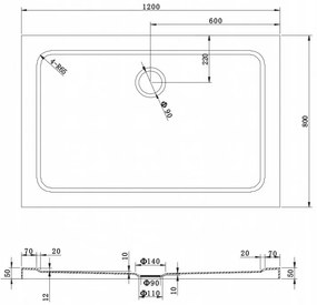 Sprchová vanička MEXEN SLIM 120x80 cm + sifón bílá