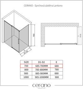 CERANO - Sprchová zástěna Lantono L/P - chrom, transparentní sklo - 70x195 cm - jednodílná pevná