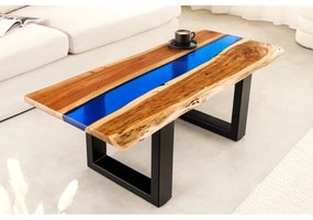 Massive home | Konferenční stolek LIQUID 110 cm akáciové dřevo s modrým epoxidovým páskem