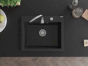 Mexen Elix granitový dřez s 1 komorou 600 x 500 mm, černý, sifon chrom - 6525601005-77