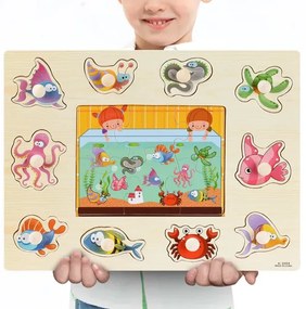 Montessori dřevěné hračky - vkládačky s držátky + puzzle Barva: A3004