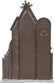 Bílo-červená kovová dekorace domky se sněhovými vločkami - 30*8*46 cm