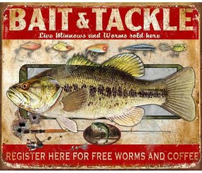 Plechová cedule Bait and Tackle 32 cm x 40 cm