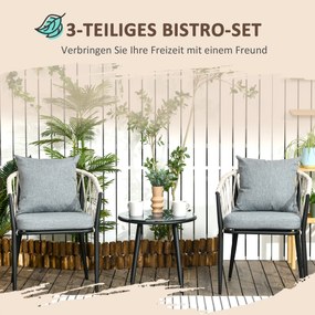 Outsunny 3-dílná zahradní souprava, bistro set zahrnující 1 stůl a 2 židle s polstry, balkonový set, zahradní nábytek pro terasu a balkon, ocel, šedá