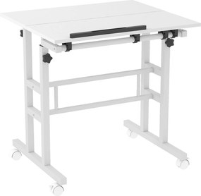 HOMCOM sedací‑stojací stůl, výškově nastavitelný 70 x 60 cm, s kolečky a naklápěcí deskou, 70x60x70,5-120 cm, bílý