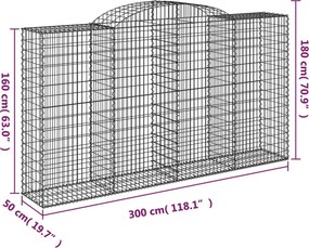 Klenuté gabionové koše 6 ks 300x50x160/180cm pozinkované železo 3146759