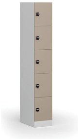 Šatní skříňka S1 s úložnými boxy, 5 boxů, 1850 x 300 x 500 mm, RFID zámek, béžové dveře
