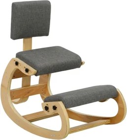 HOMCOM Ergonomická kolenní židle do kanceláře a domácnosti, látka s vzhledem lnu, břízová překližka, šedá