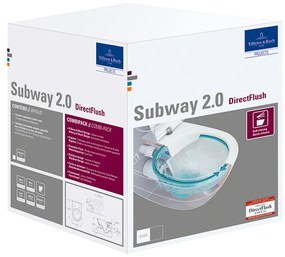 VILLEROY & BOCH SUBWAY 2.0 - pack WC závesné, DirectFlush, SupraFix 3.0, biela Alpin + sedátko slimseat, softclosing 5614R201