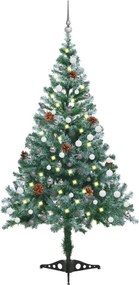 vidaXL Námrazou pokrytý vánoční stromek LED sada koulí a šišky 150 cm [3077527] Barva: zlatá