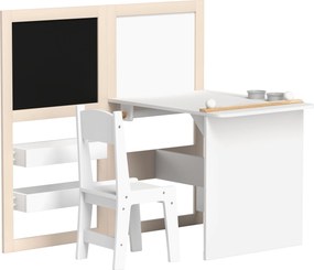 AIYAPLAY Dětský set stolu a židle 2 kusy Dětský stůl se židlí a sklopným easelovým stolem pro děti od 3 let s regály a papírovým rolí do dětského pok…