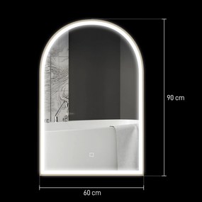 HOMCOM LED koupelnové zrcadlo 90 x 60 cm, nástěnné, 3 barvy, zakřivené, hliníkový rám, odvlhčování a dotykový spínač