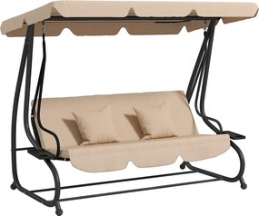 Outsunny Zahradní houpačka pro 3 osoby 2 v 1 s nastavitelnou stříškou, bočními tácy a polštáři pro balkon, terasu a patio, nosnost 340 kg, 200x120x164