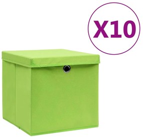 vidaXL Úložné boxy s víky 10 ks 28 x 28 x 28 cm zelené