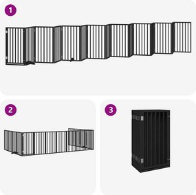 Zábrana pro psy s dvířky skládací 15 panelů černá 750 cm topol 3155546