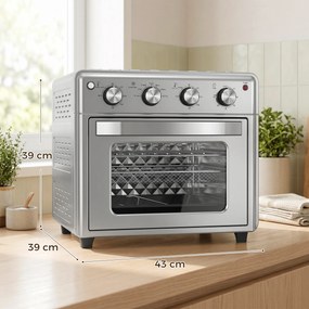 HOMCOM elektrická stolní trouba 30 L 1600 W horkovzdušná fritéza se 7 režimy ohřevu a časovačem 43x39x39 cm stříbrná