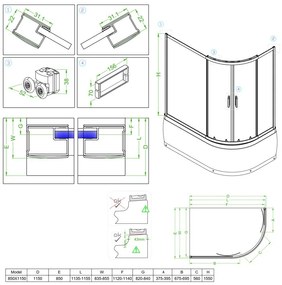 BPS-koupelny Asymetrický sprchový kout HYD-AK-MAJ11585LCH 115x85 cm levý, černá/transparent v setu s hlubokou sprchovou vaničkou