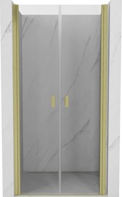 Mexen Otevírací sprchové dveře MIST (d+d) 100x200 cm 6 mm broušené zlato, průhledné, 8A7-100-000-55-00