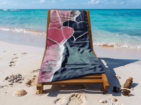 Rychleschnoucí plážová osuška SEA OF HEARTS růžovo-černá 70 x 140 cm, 100% mikrovlákno