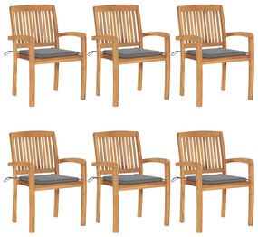 Stohovatelné zahradní židle s poduškami 6 ks masivní teak 3073226