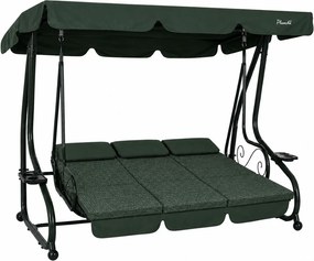 GardenLine Luxusní zahradní houpačka s lůžkem a držáky na nápoje pro 3 osoby 200 × 120 × 164 cm SORENTINO Mesh Green zelená
