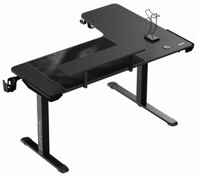 Herní stůl ULTRADESK WINGER – 111x155x60 cm, elektricky nastavitelná výška, RGB podsvícení, černá Lama Plus