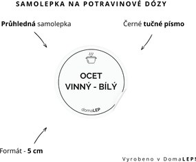 OCET VINNÝ BÍLÝ - omyvatelná samolepka na dózu, výběr rozměrů Ø 5 cm / 5 x 5 cm / 6 x 8 cm | DomaLEP tvar: KOLEČKO, barva: PRŮHLEDNÁ - ČERNÉ písmo, velikost: Ø 5 cm - tučné písmo