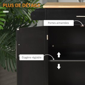 HOMCOM Kuchyňský vozík na kolečkách, Servírovací vozík, Kuchyňský ostrůvek s šuplíkem, skříňkou a držákem na utěrky - 83Š x 45H x 91,5V cm Černý