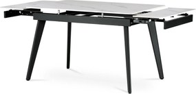 Autronic Rozkládací jídelní stůl HT-405M WT, keramická deska bílý mramor/černý kov