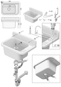Sink Quality Universe, univerzální plastová výlevka 50x34x31 cm + sifon, 1-komorová, béžová, SKQ-KGK50-B