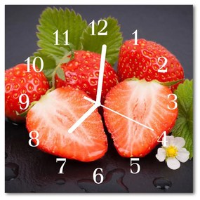 Nástenné skleněné hodiny jahody 30x30 cm