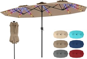 Costway Dvojitý slunečník s LED osvětlením Obdélníkový – 400 × 210 cm, hnědý