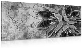 Obraz květiny s perlami v černobílém provedení - 120x60 cm