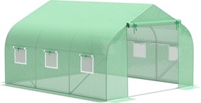 Zahradní tunelová skleník Outsunny 10,5 m² 3,5 x 3 x 2 m S vyztuženým trubkovým rámem, zipovými dveřmi a 6 rolovacími okny, zelená | Aosom