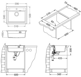 ALVEUS SETA23228 - Kuchyňský dřez ATROX+dřezová baterie MINTAS 34cm granit/černá