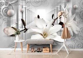 Samolepící tapeta magnolie s abstraktním pozadím - 450x300 cm