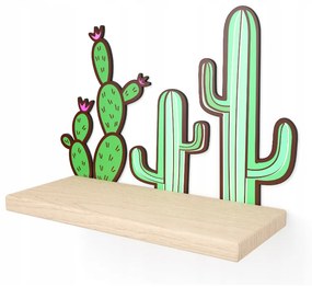 Like IT Nástěnná dřevěná polička kaktusy 40x32x11,5cm zelená